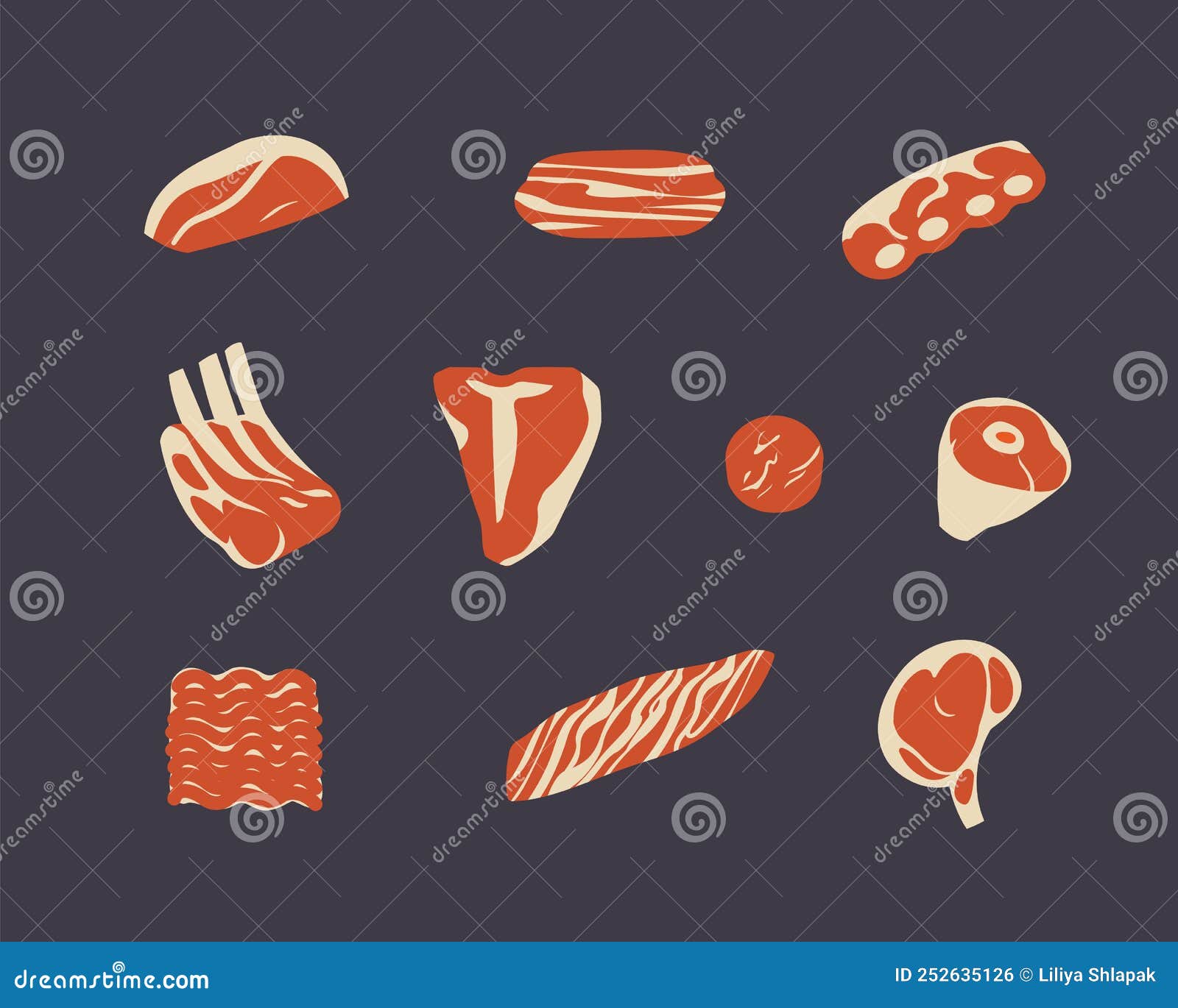 Beef Cuts, Meat Vector Icons Stock Vector - Illustration of retro ...