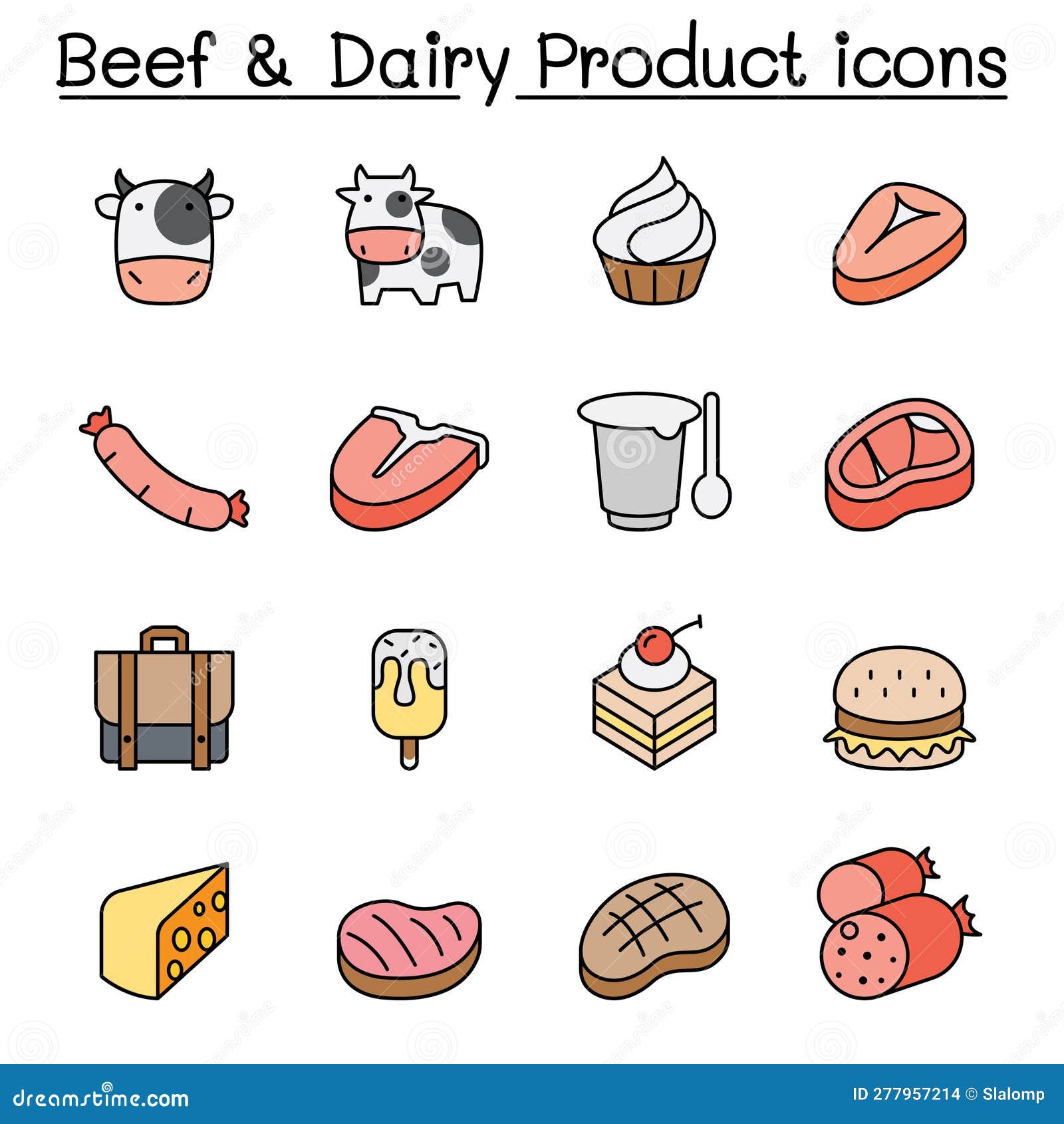Beef and Dairy Products Color Line Icon Set Stock Vector - Illustration ...