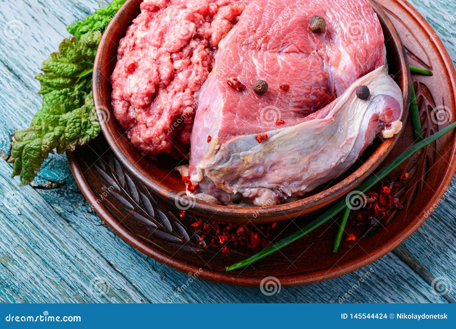 Beef and farce stock photo. Image of uncooked, wooden - 145544424
