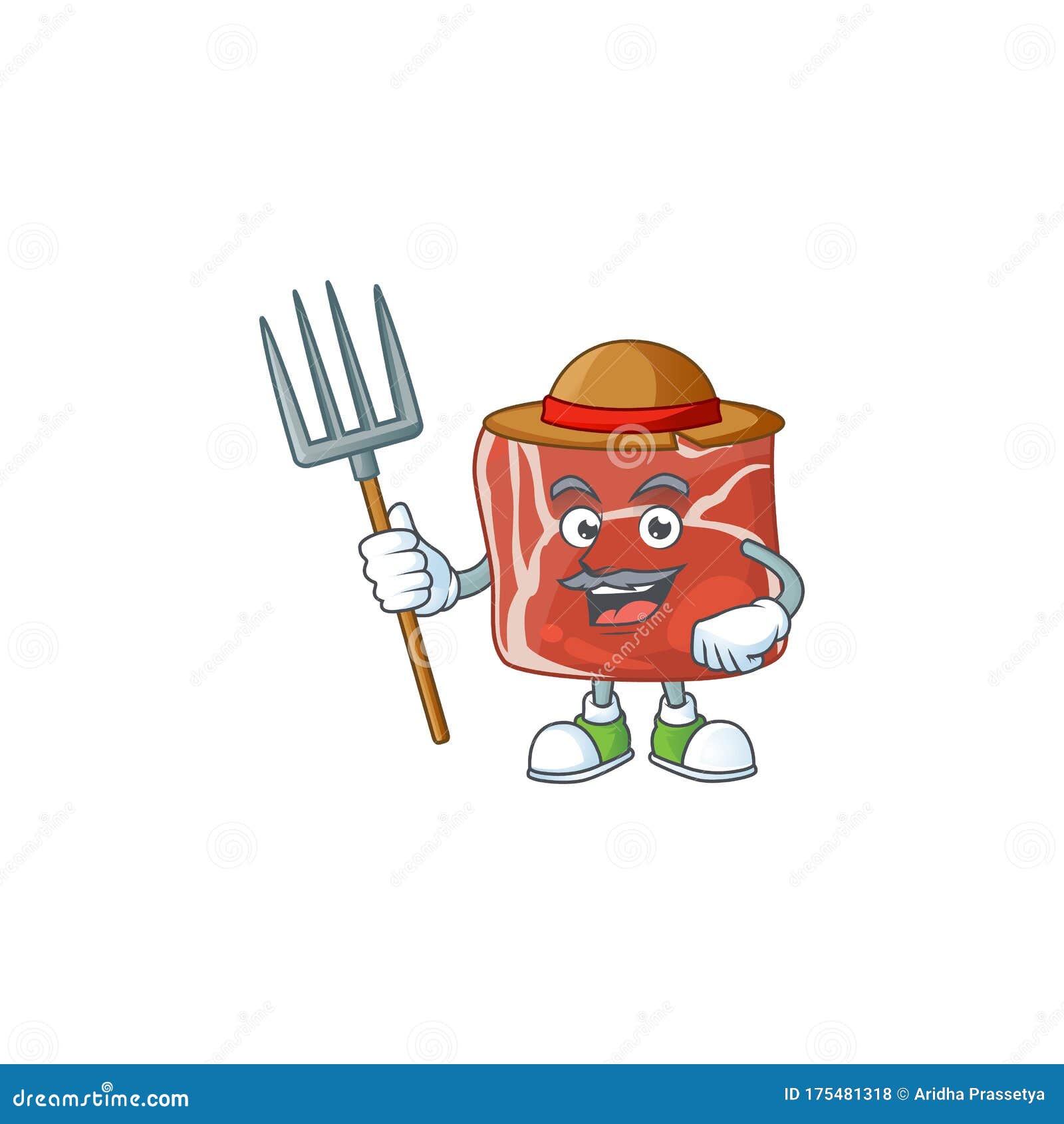 Beef in Farmer Mascot Design with Hat and Pitchfork Stock Vector ...