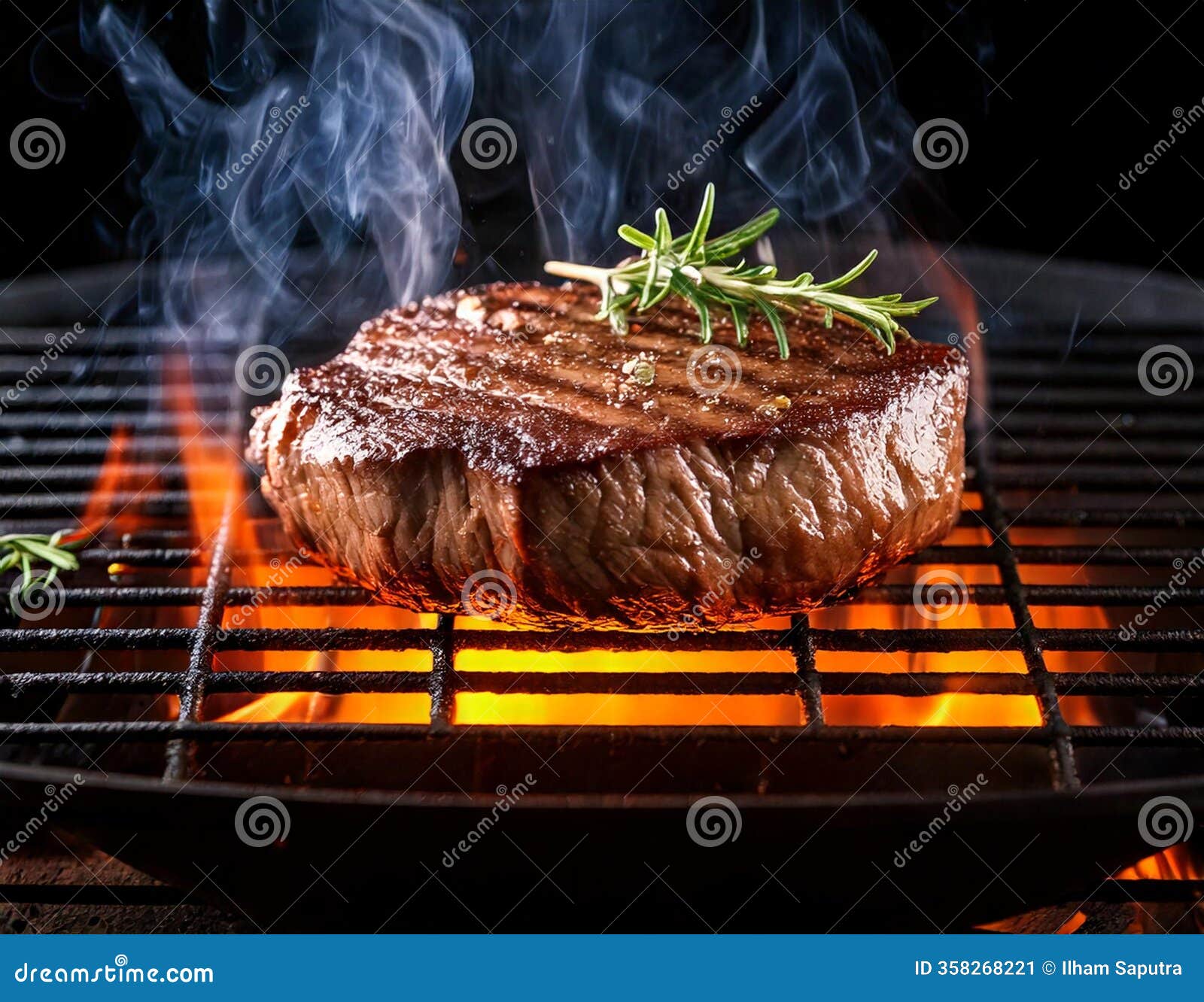 Beef Filet In Grill With Fire. Delicious Grilled Beef Steak Stock Image ...