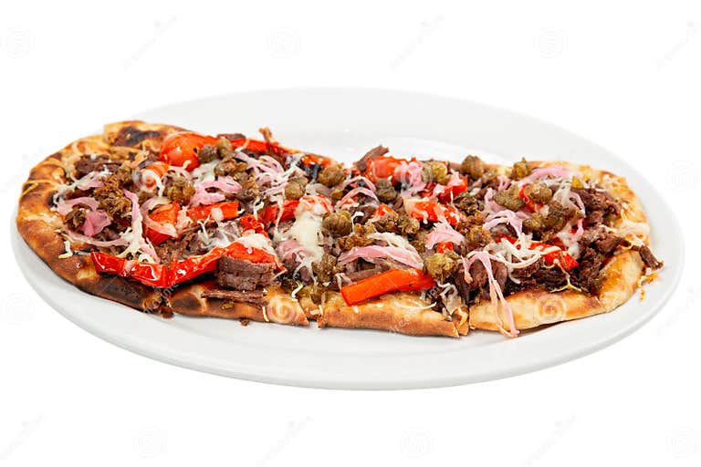 Beef flatbread stock photo. Image of braised, chunks - 143740978
