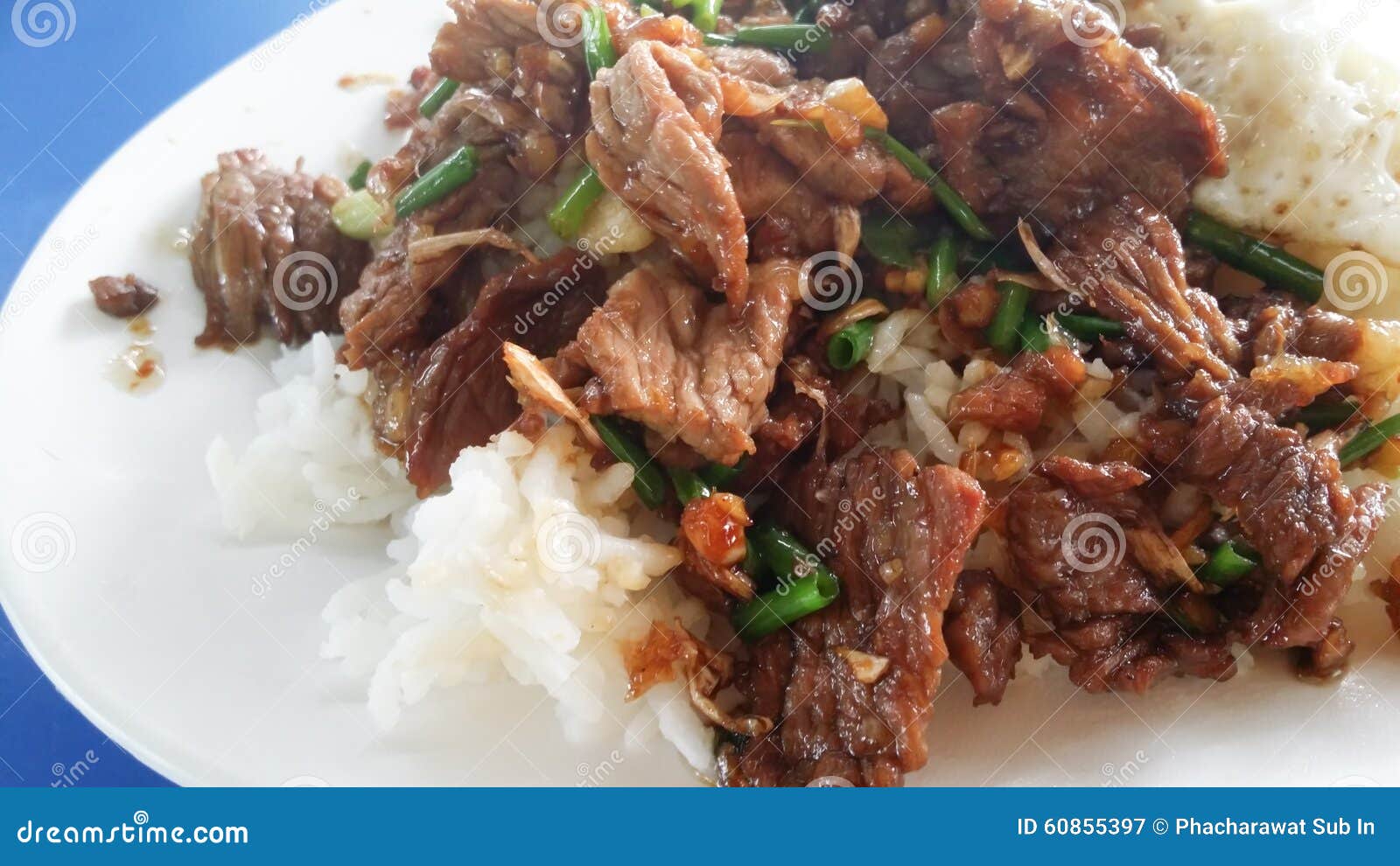 Beef Fried with Garlic and Rice. Thai Food Stock Image - Image of ...