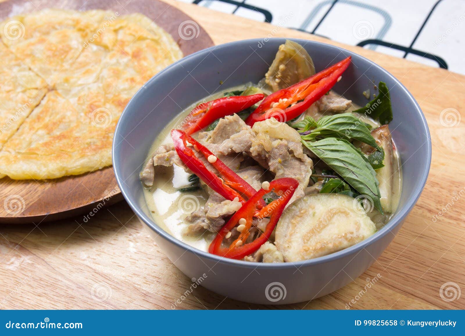 Beef Green Curry Served with Roti Stock Photo - Image of closeup, asian ...