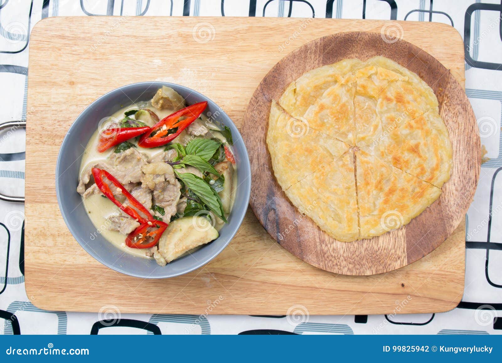 Beef Green Curry Served with Roti Stock Photo - Image of milk, coconut ...