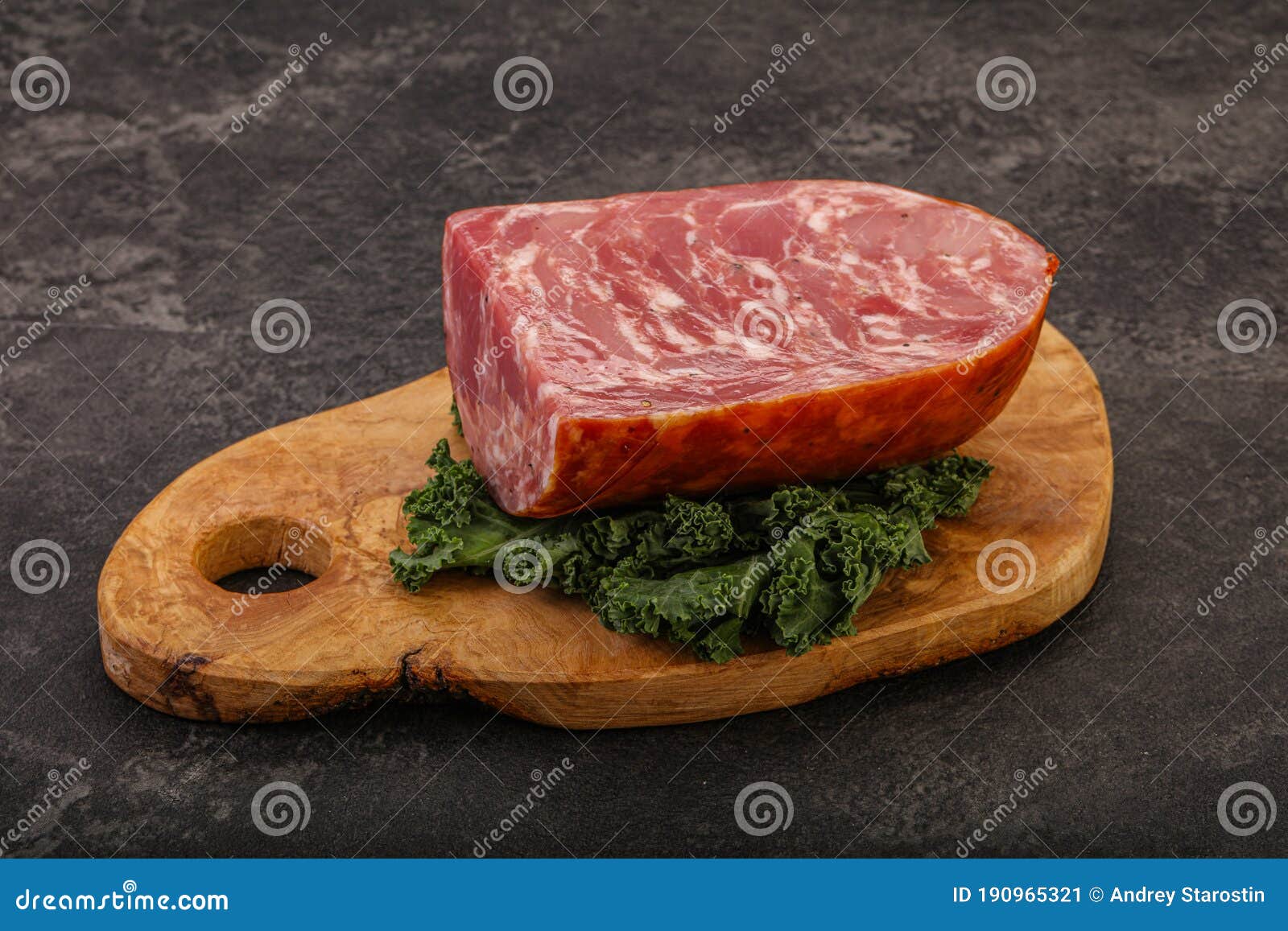 Beef ham piece over board stock image. Image of slice - 190965321