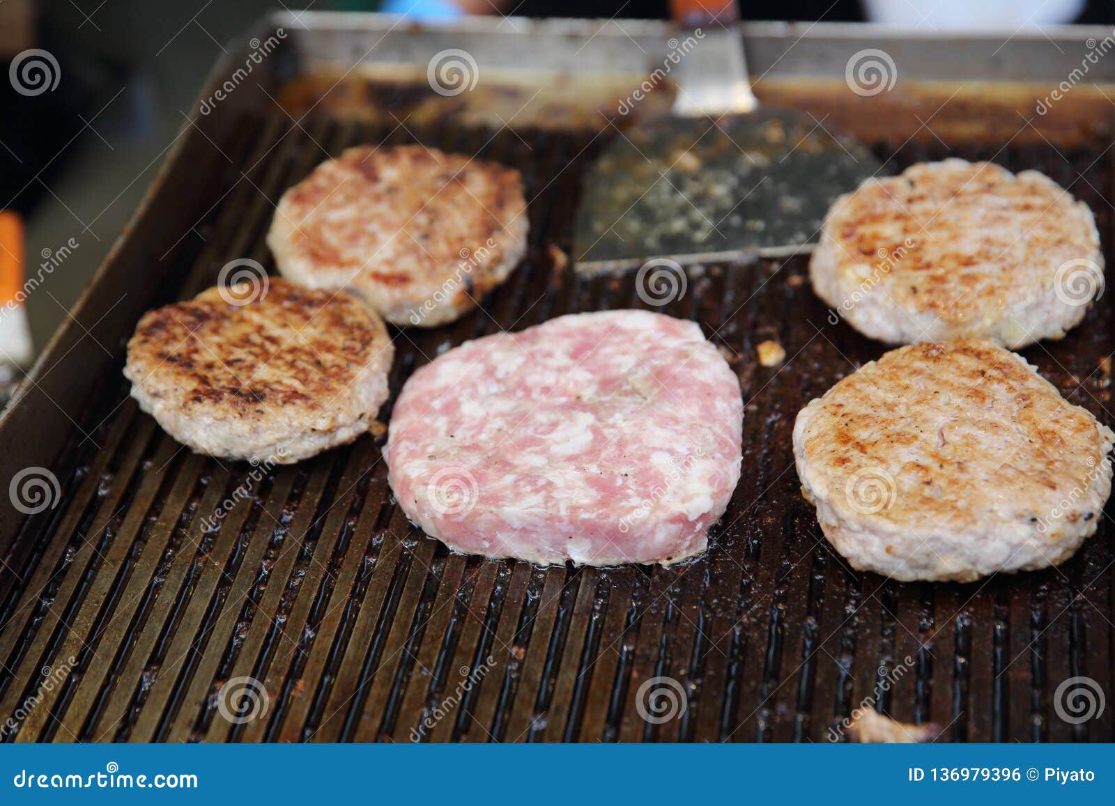 Beef Hamburger on pan stock photo. Image of close, juicy - 136979396