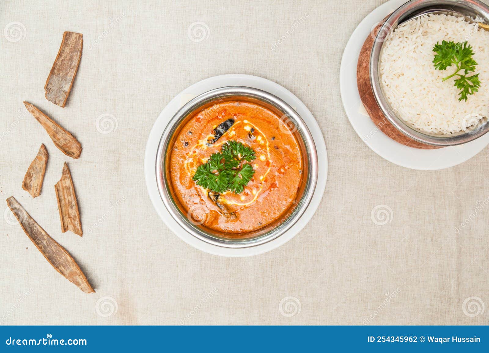 Beef Handi with Plain Rice Served in a Dish Isolated on Table Top View ...