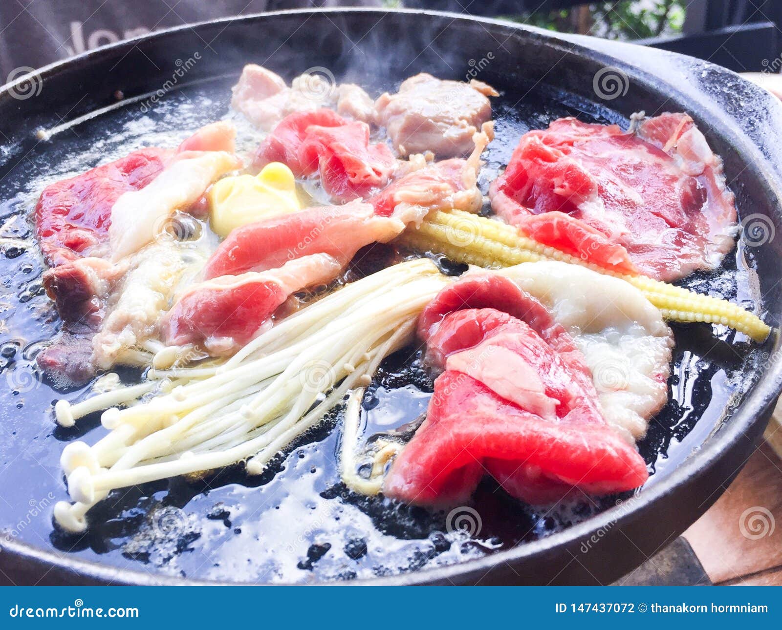 Beef on hot pan stock photo. Image of grilling, closeup - 147437072