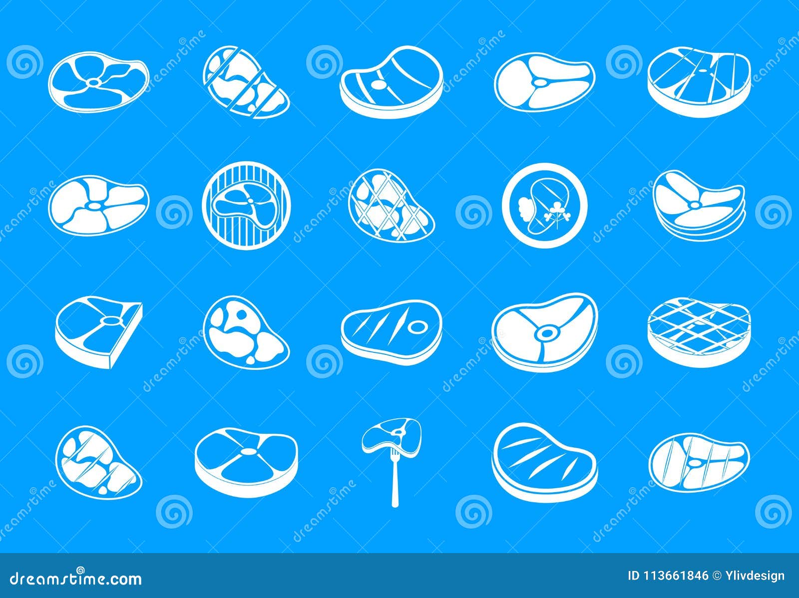 Beef icon blue set vector stock vector. Illustration of rack - 113661846