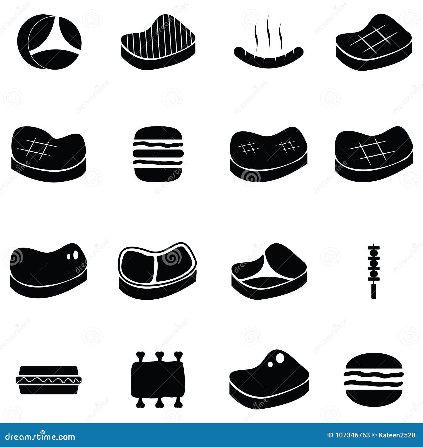 Beef icon set stock vector. Illustration of white, symbol - 107346763