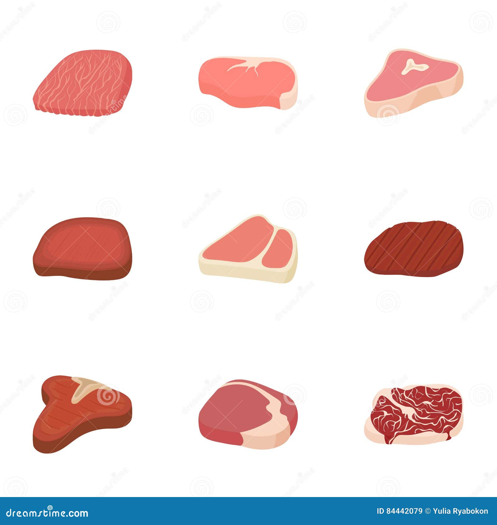 Beef Icons Set, Cartoon Style Stock Vector - Illustration of drawn ...