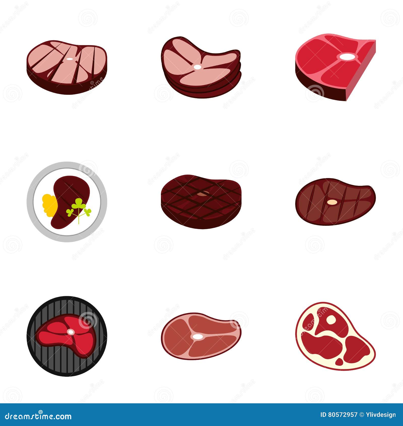 Beef icons set, flat style stock vector. Illustration of object - 80572957