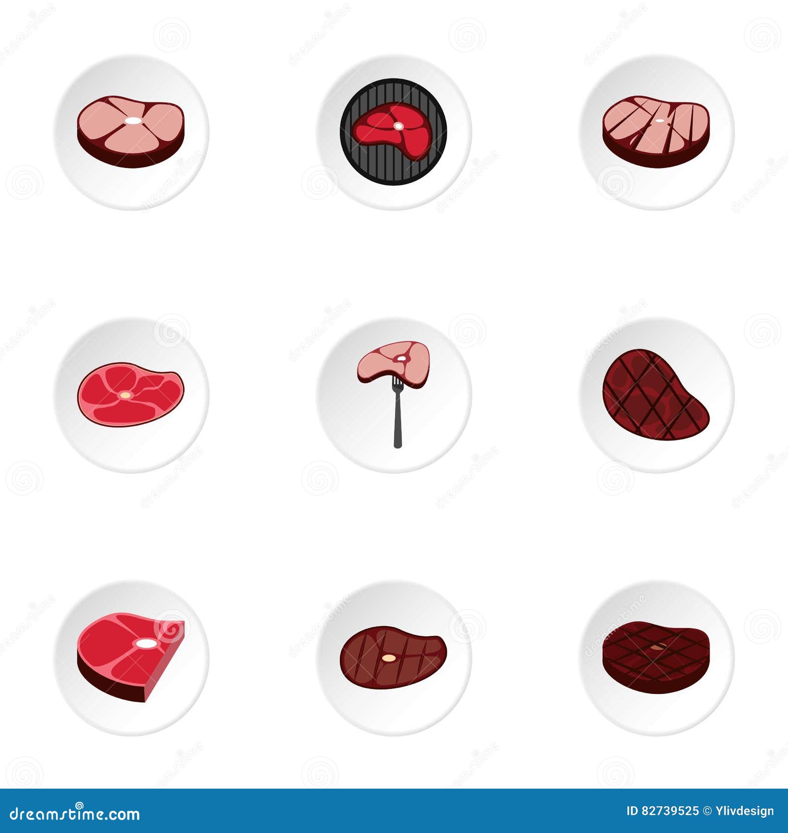 Beef icons set, flat style stock vector. Illustration of beef - 82739525