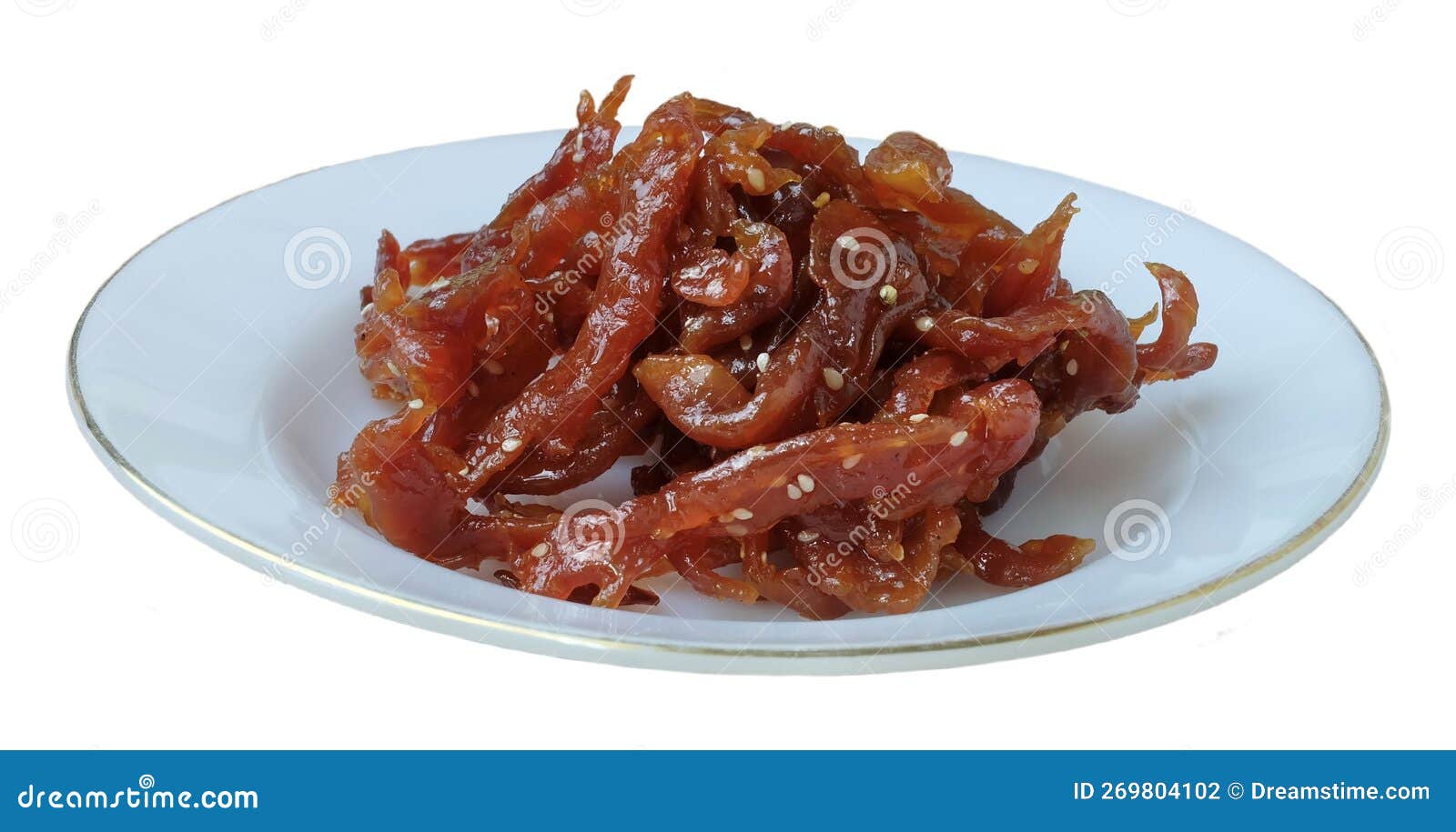 Beef Jerky or Deep Fried Beef Stock Photo - Image of snack, plate ...
