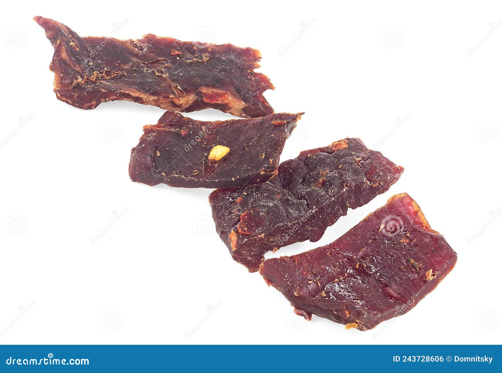 Beef Jerky Pieces Isolated on White Background. Portion of Spiced Beef ...
