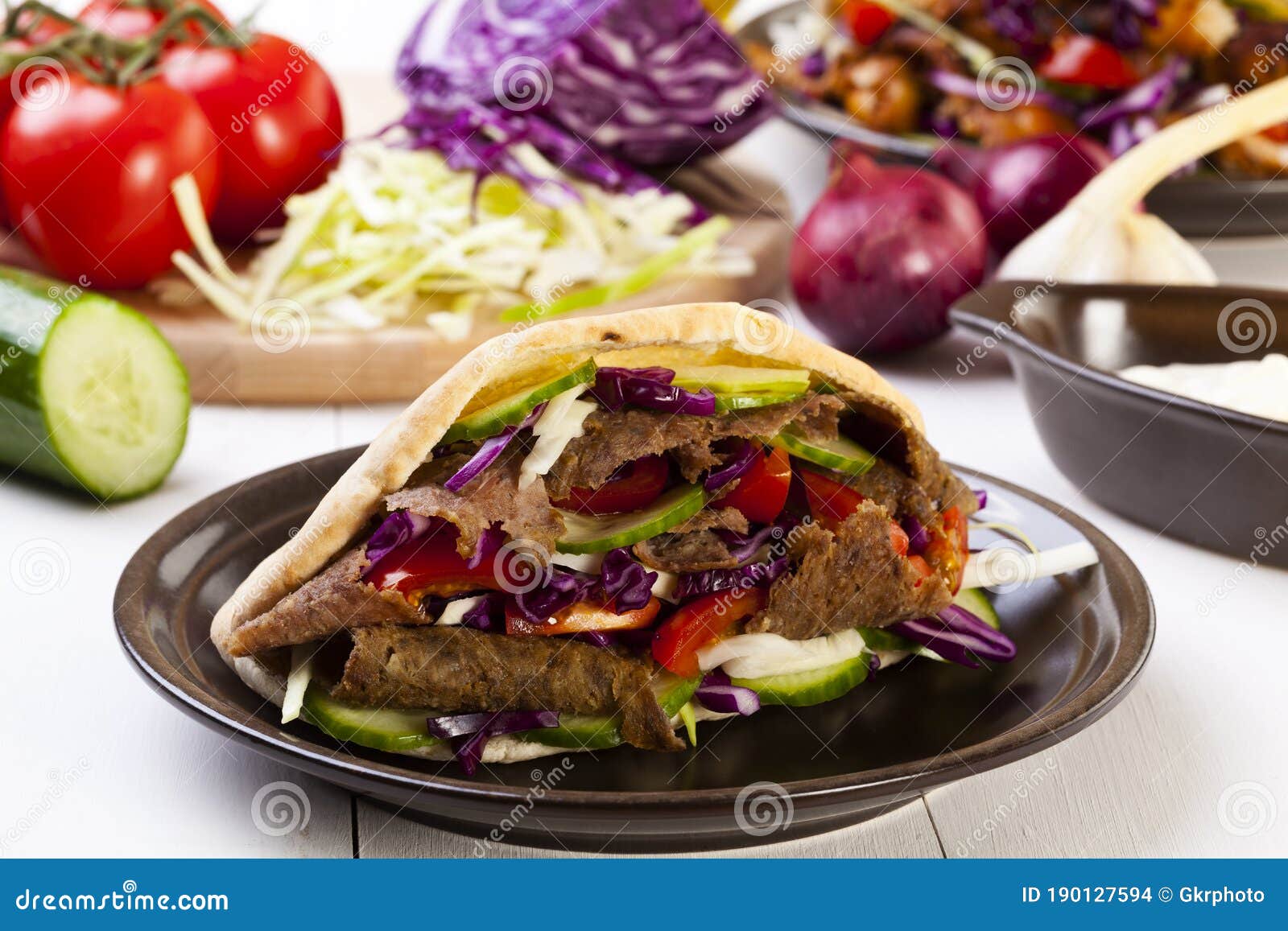 Beef Kebab in a bun stock photo. Image of isolated, cuisine - 190127594