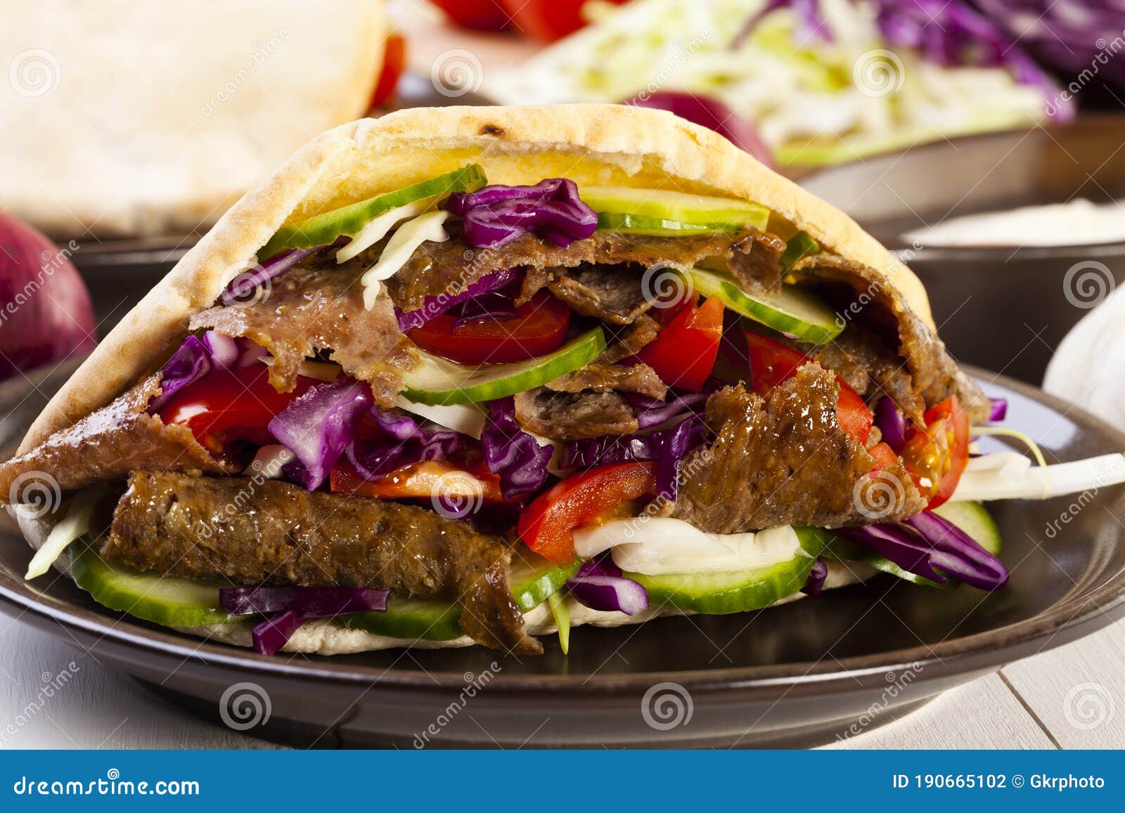 Beef Kebab in a bun stock photo. Image of pita, life - 190665102