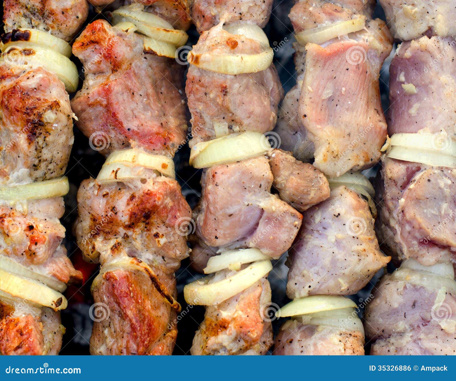 Beef Kebabs Cooking Over a Fire Stock Photo - Image of nutrition, beef ...