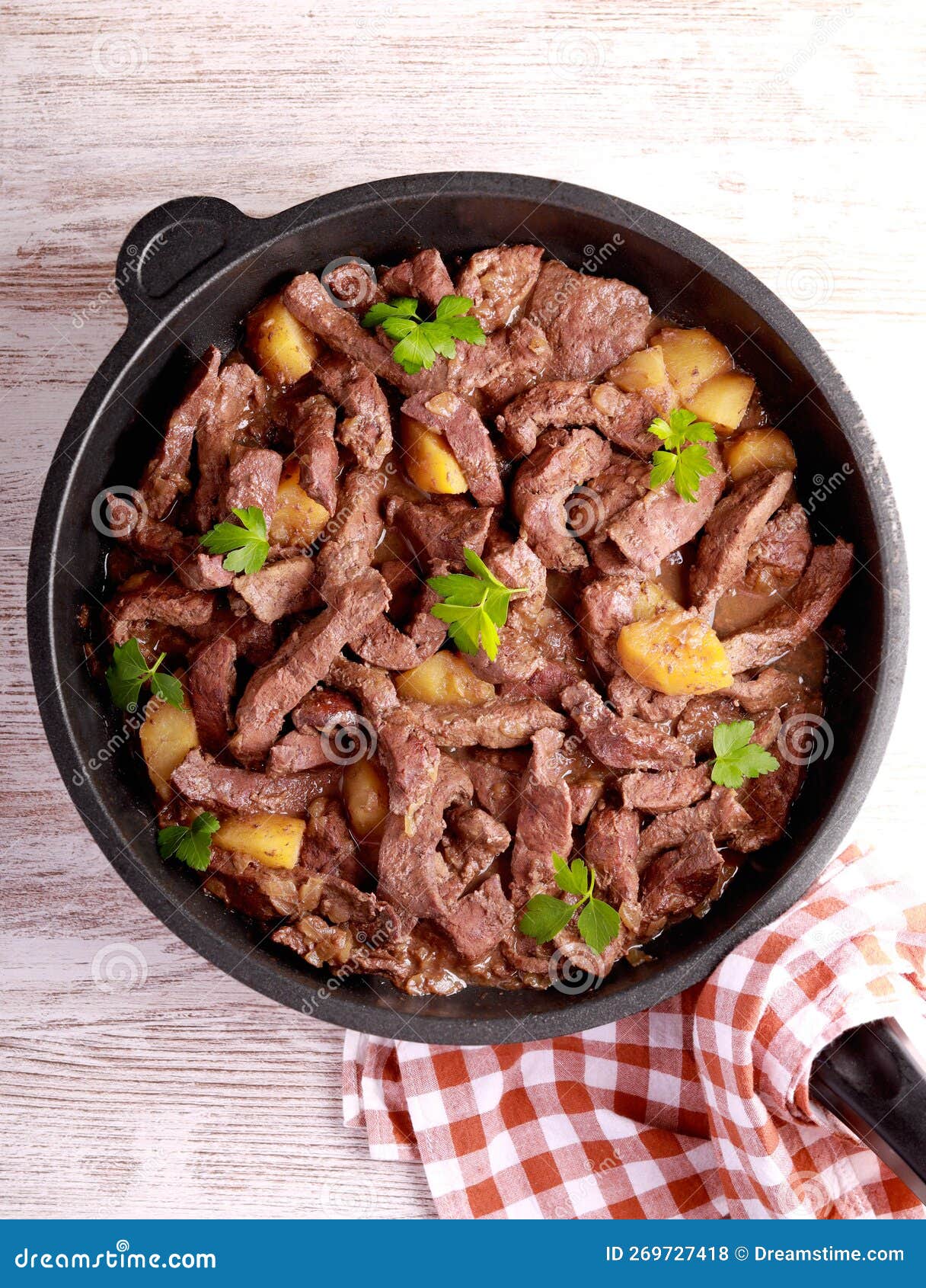 Beef liver and apples stew stock photo. Image of beef - 269727418