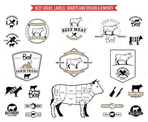 Beef Logos, Labels, Charts and Design Elements Stock Vector ...