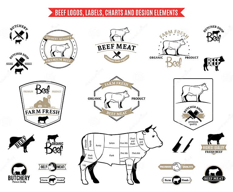Beef Logos, Labels, Charts and Design Elements Stock Vector ...
