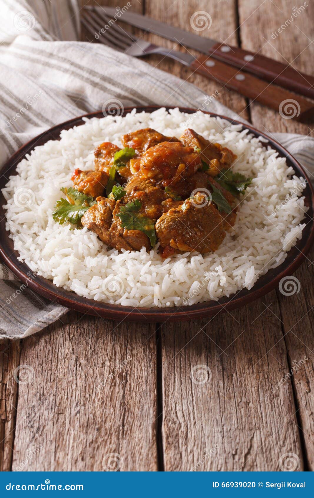 Beef Madras with Basmati Rice Close-up. Vertical Stock Photo - Image of ...