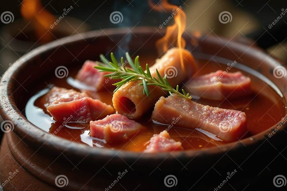 Beef Marrow Bones in a Clay Pot Over an Open Flame Broth Fire Boiling ...