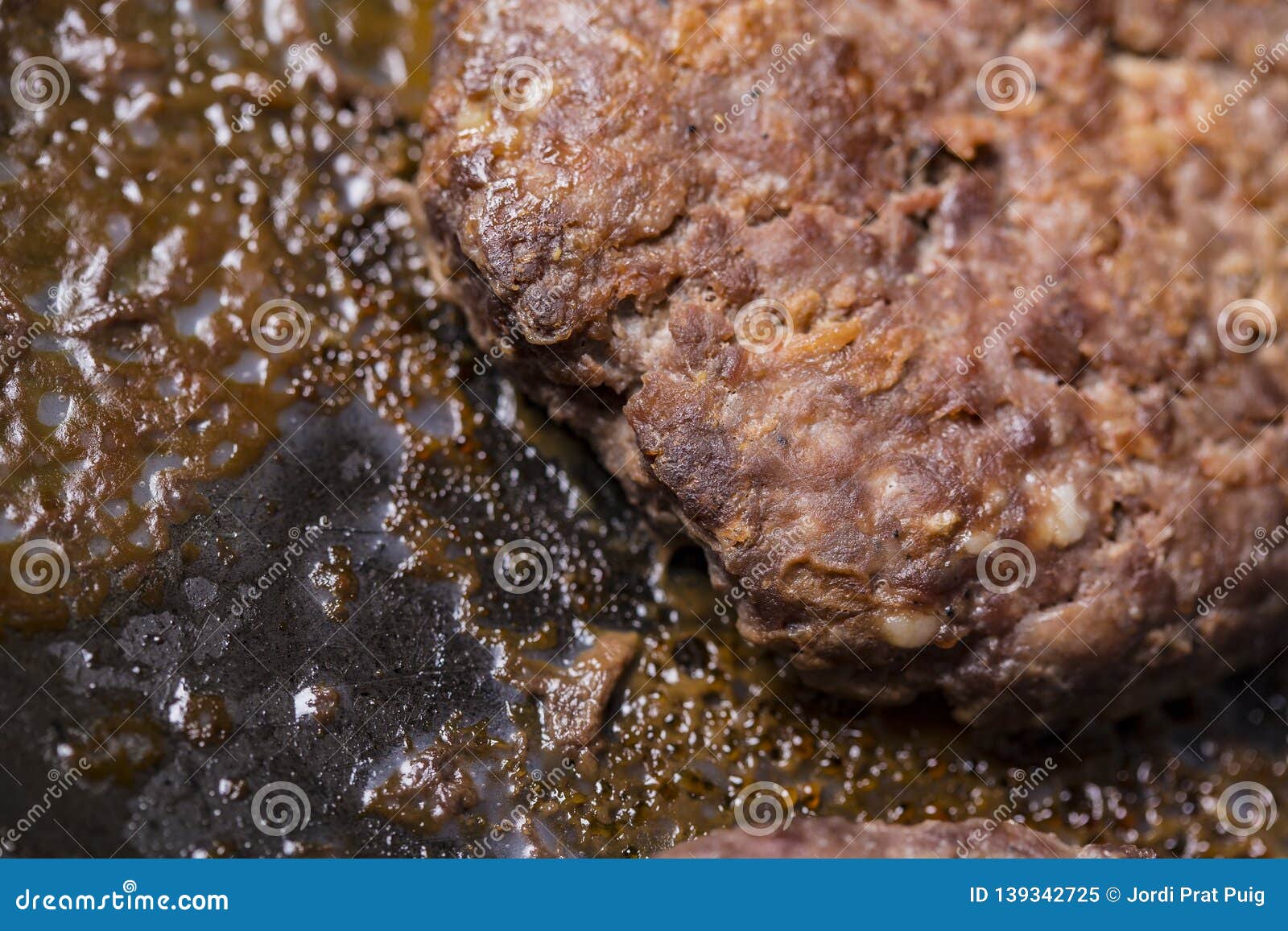 Beef Burger Being Cooked on a Black Pan Close Up Stock Image - Image of ...