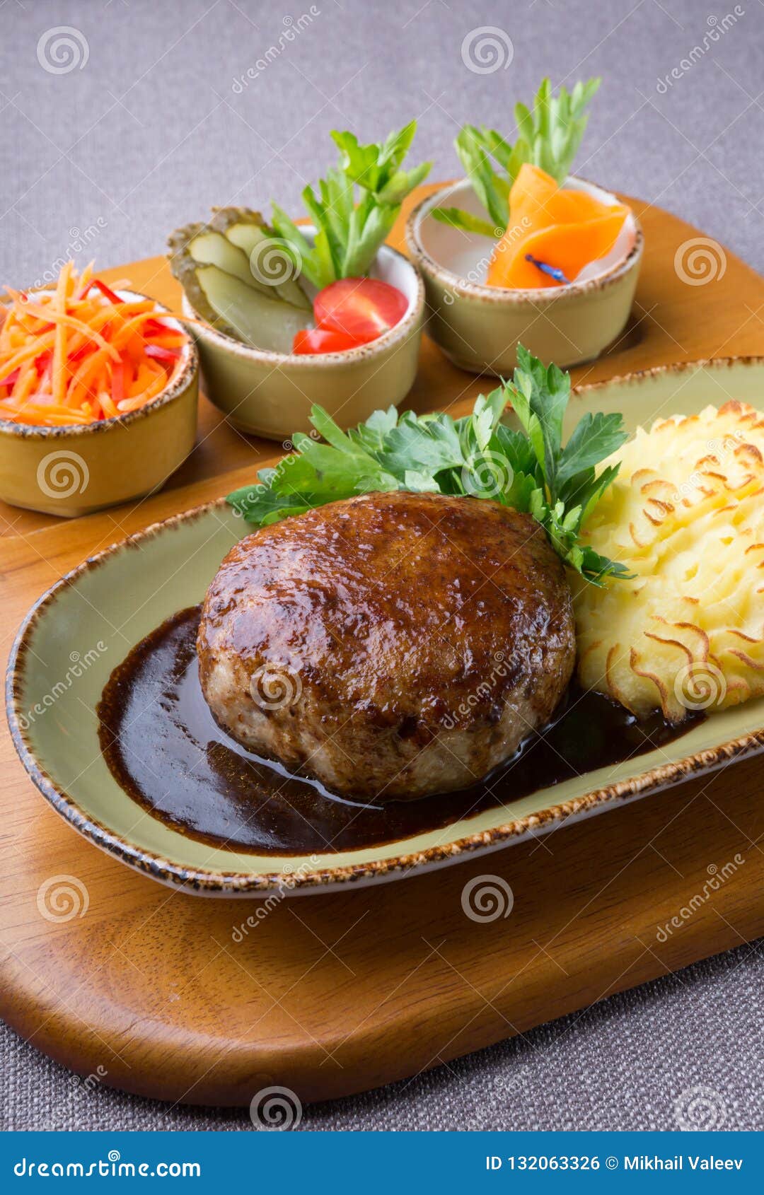 Beef Meat Cutlet Served with Mashed Potaotes and Stock Photo - Image of ...