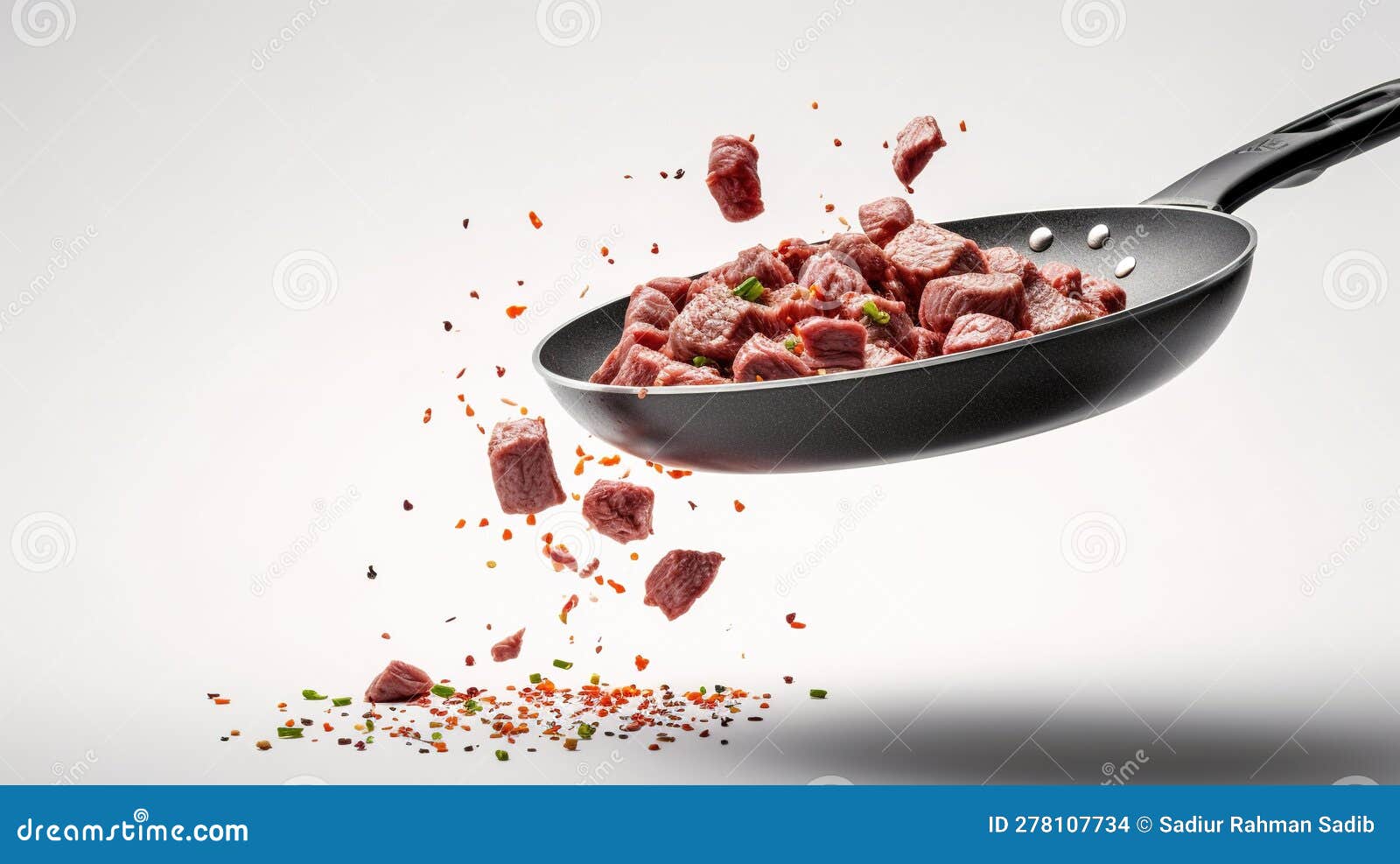 Beef Meat Flying from a Pan Isolated on White. Stock Illustration ...