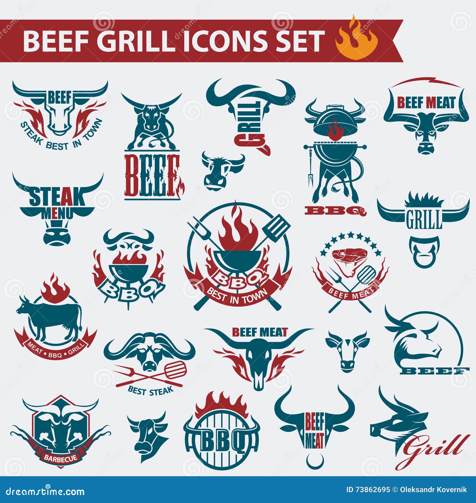 Beef meat icons stock vector. Illustration of elements - 73862695