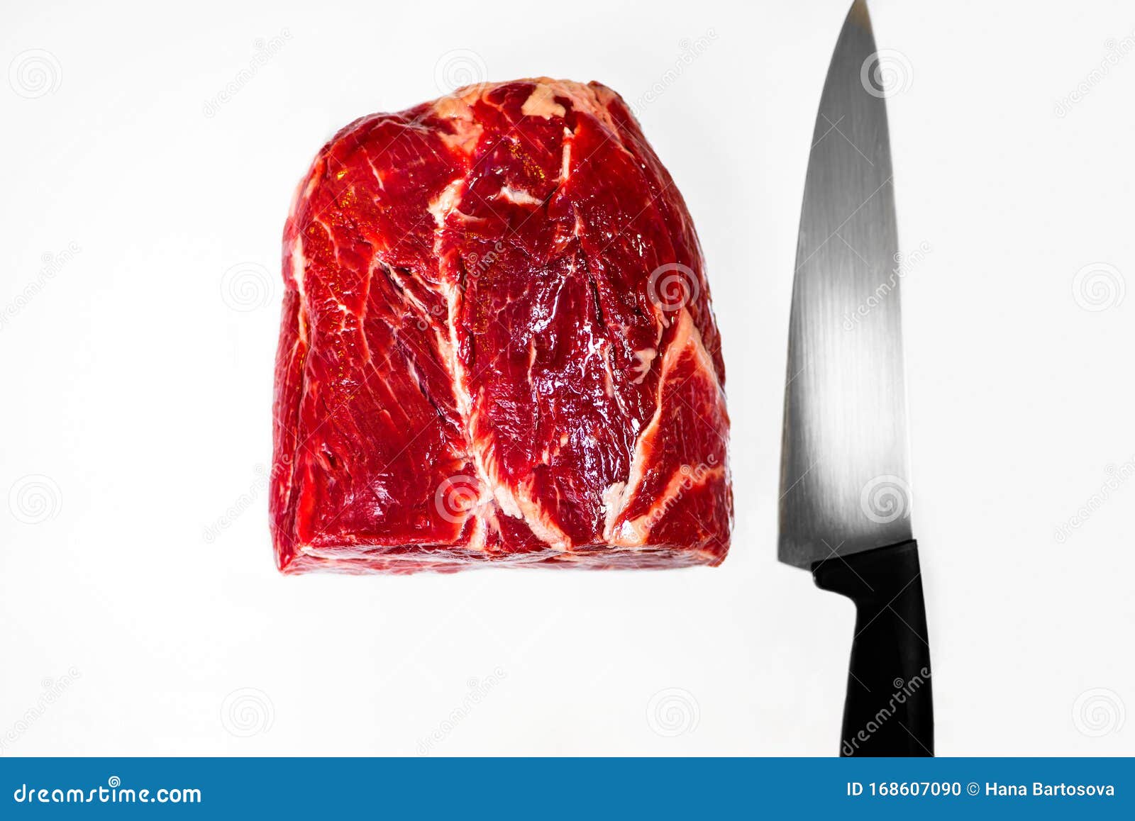 Beef Meat with Knife on White Background Stock Photo - Image of knife ...