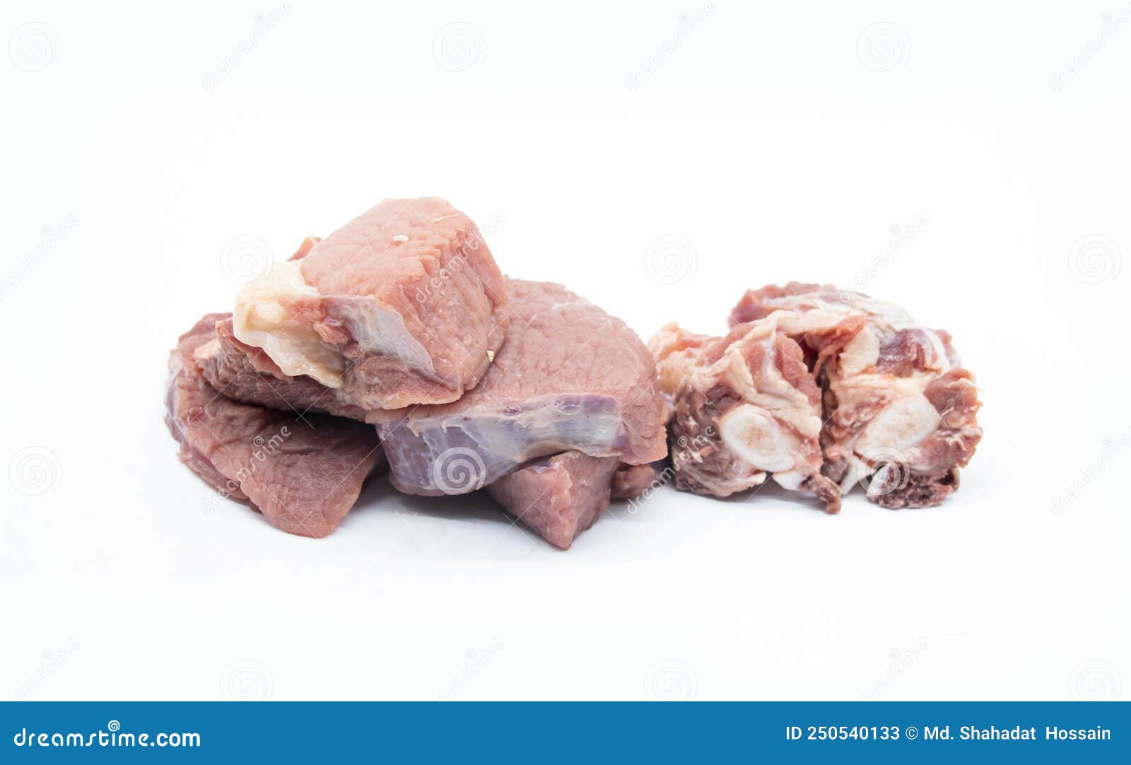 Beef Meat and Raw Meat with Bone Isolate on White Background Stock ...