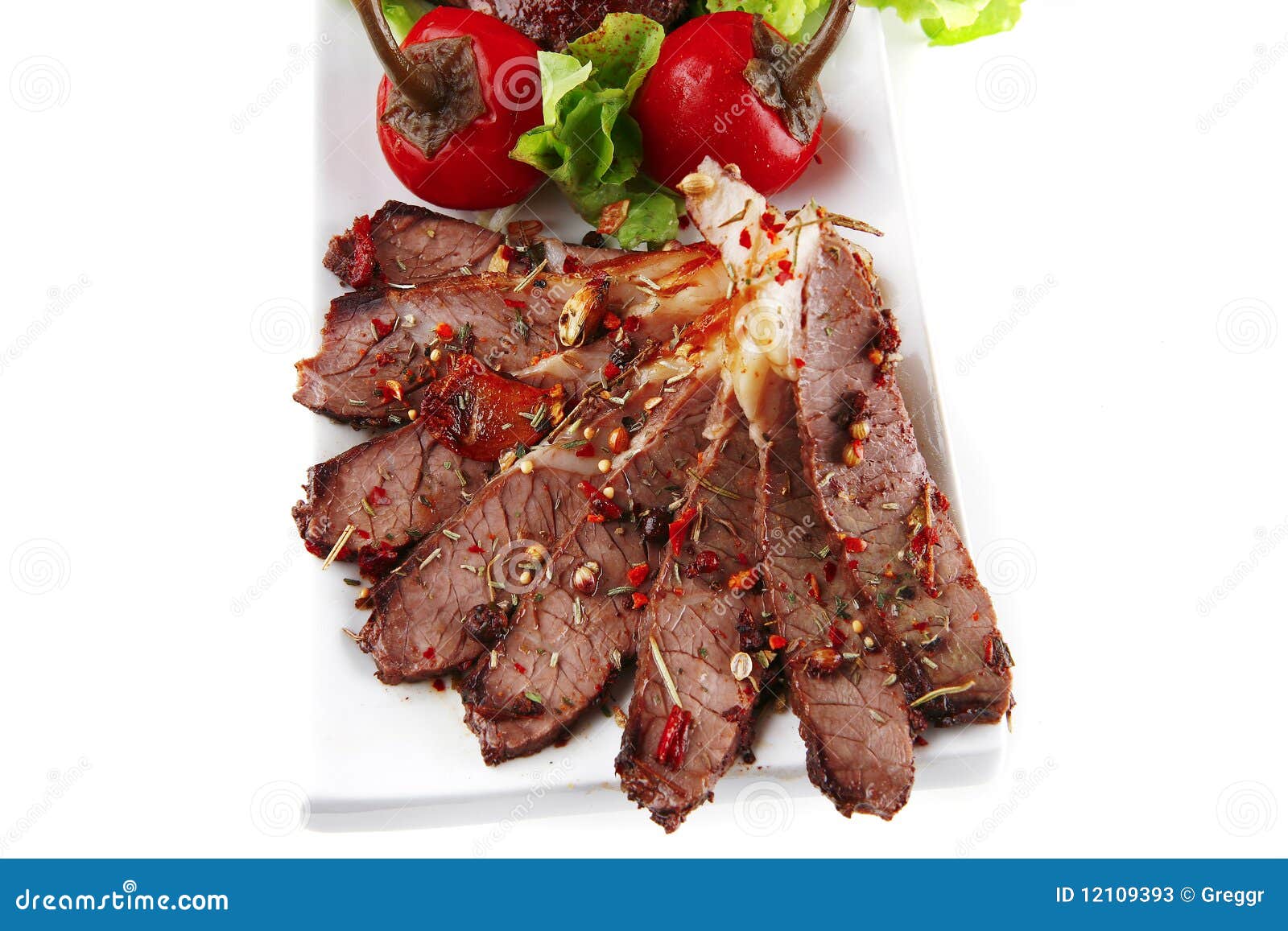 Beef meat slice on plate stock image. Image of barbeque - 12109393
