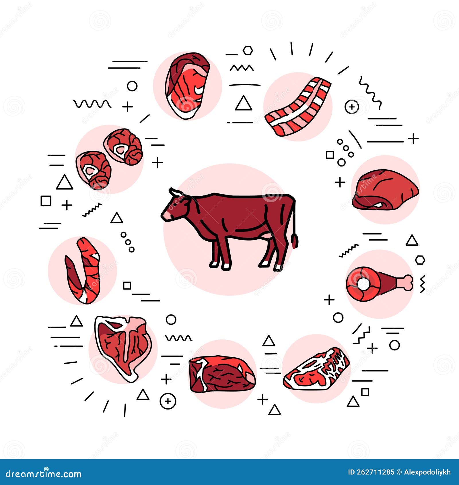 Beef Meat Web Banner. Infographics with Linear Icons Stock Vector ...