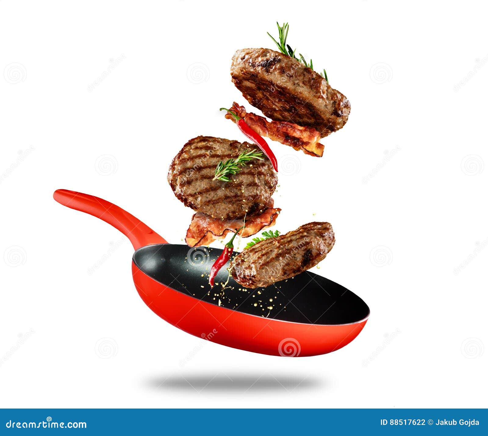 Beef Milled Meat Flying from a Pan on White Background Stock Photo ...