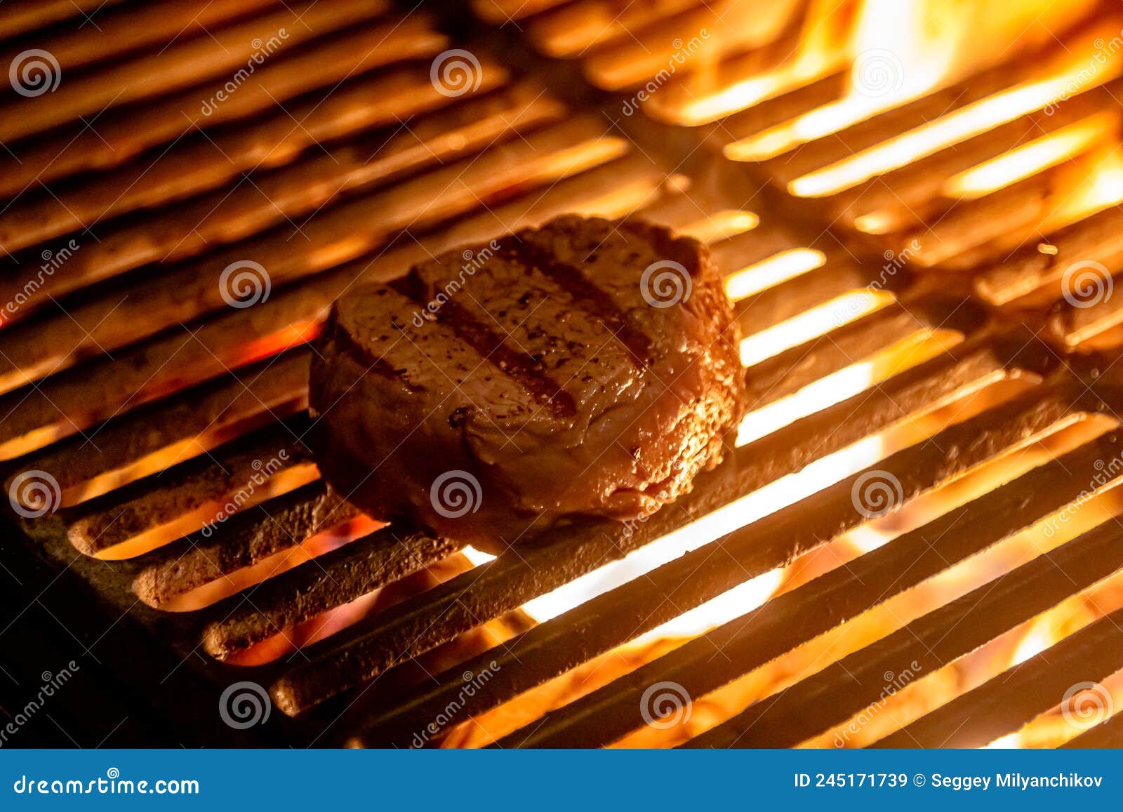 Beef Minion Steak is Fried on a Charcoal Grill Stock Image - Image of ...