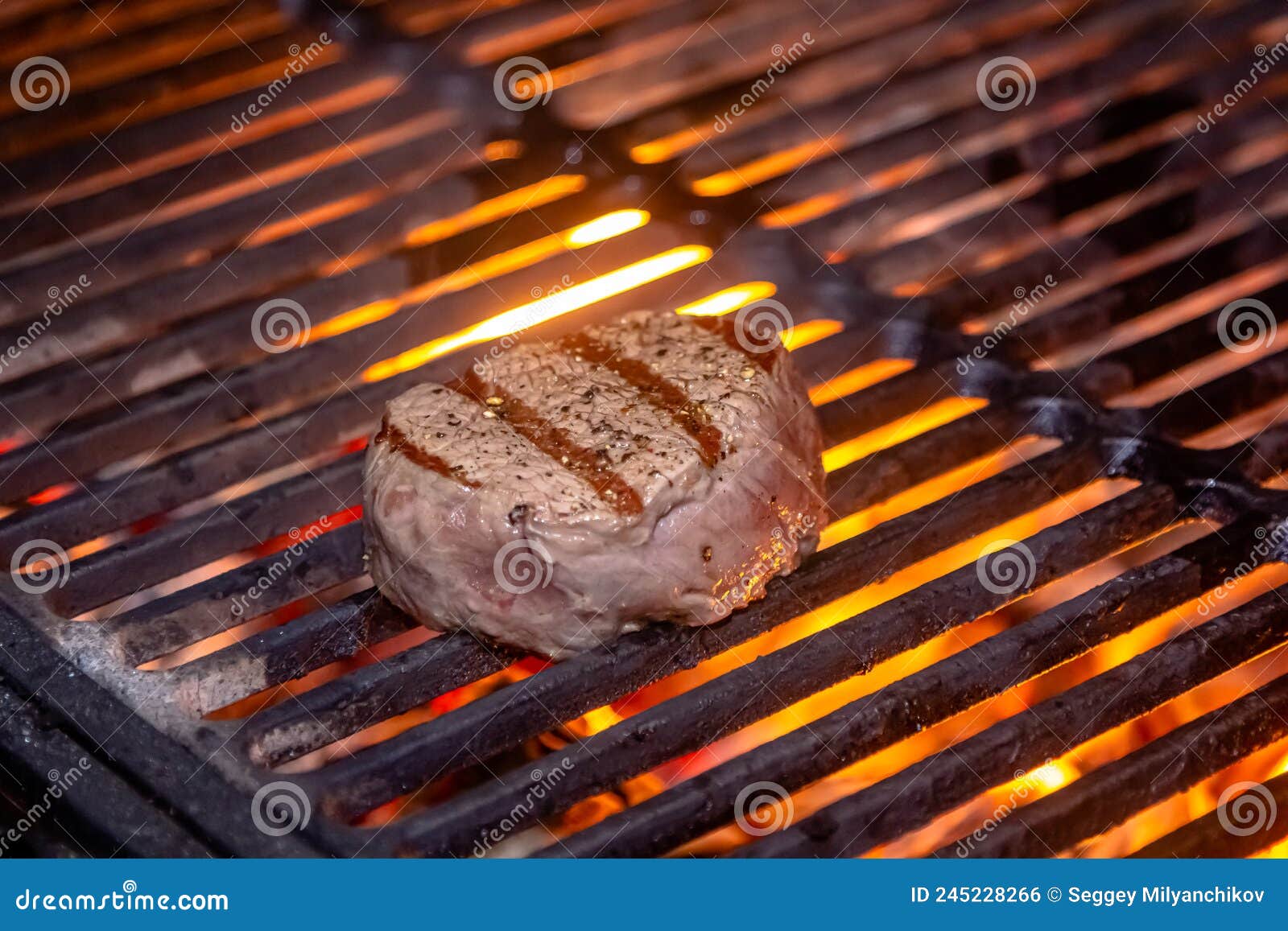 Beef Minion Steak is Fried on a Charcoal Grill Stock Photo - Image of ...