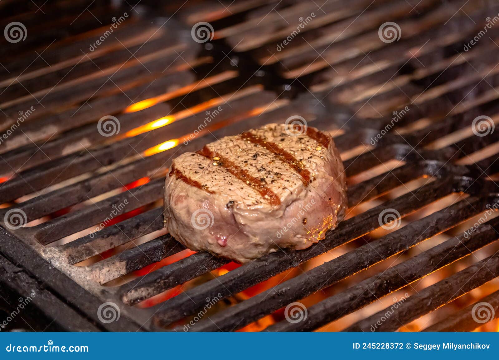 Beef Minion Steak is Fried on a Charcoal Grill Stock Photo - Image of ...
