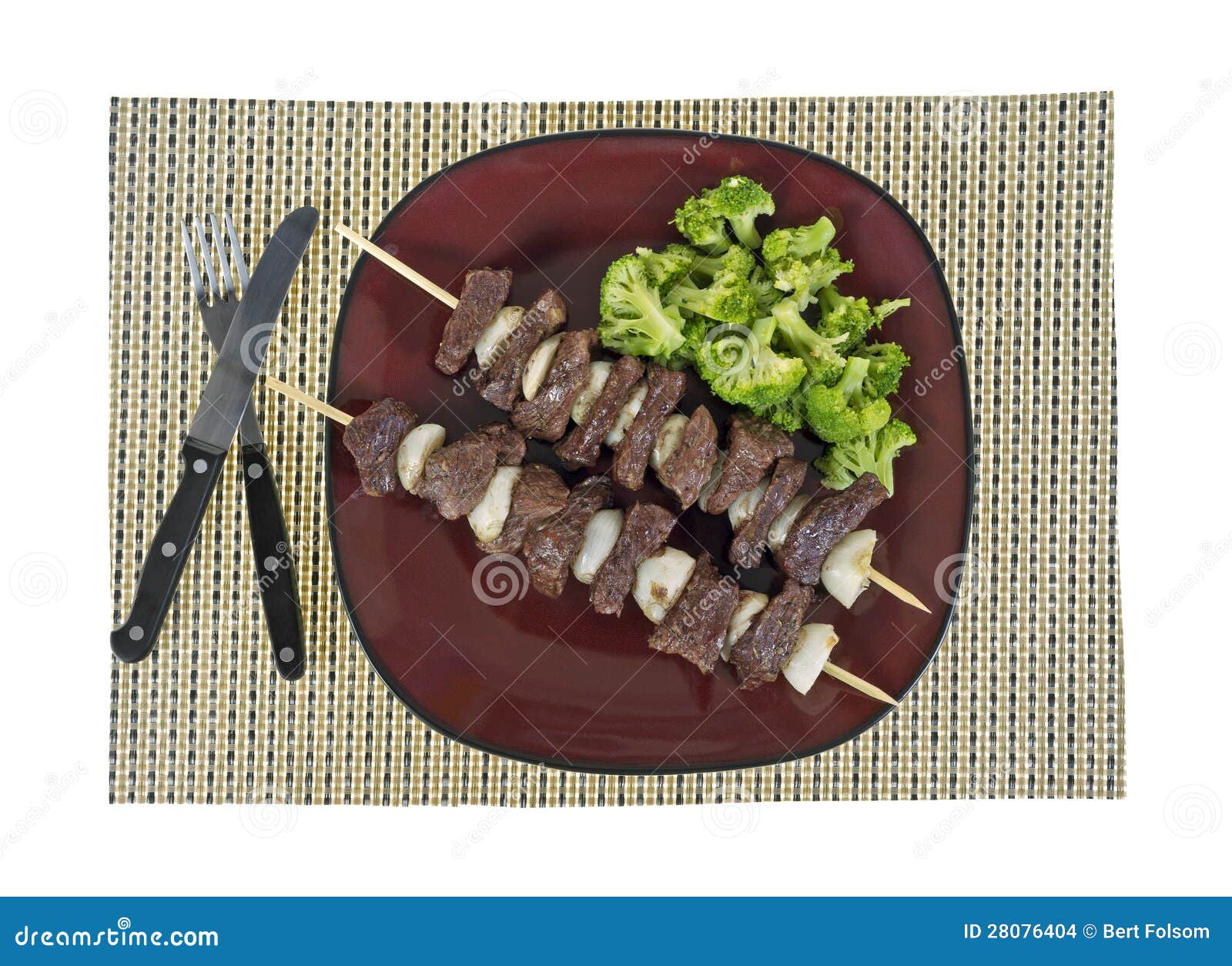 Beef Onion Kabob with Broccoli Stock Photo - Image of broccoli, fork ...