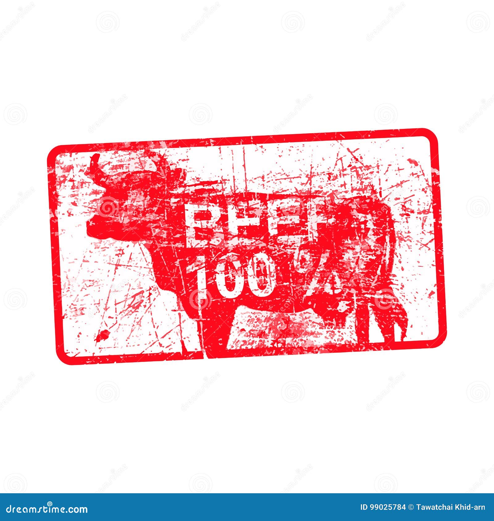 Beef 100 Per Cent - Red Rubber Dirty Grungy Stamp in Rectangular Stock ...