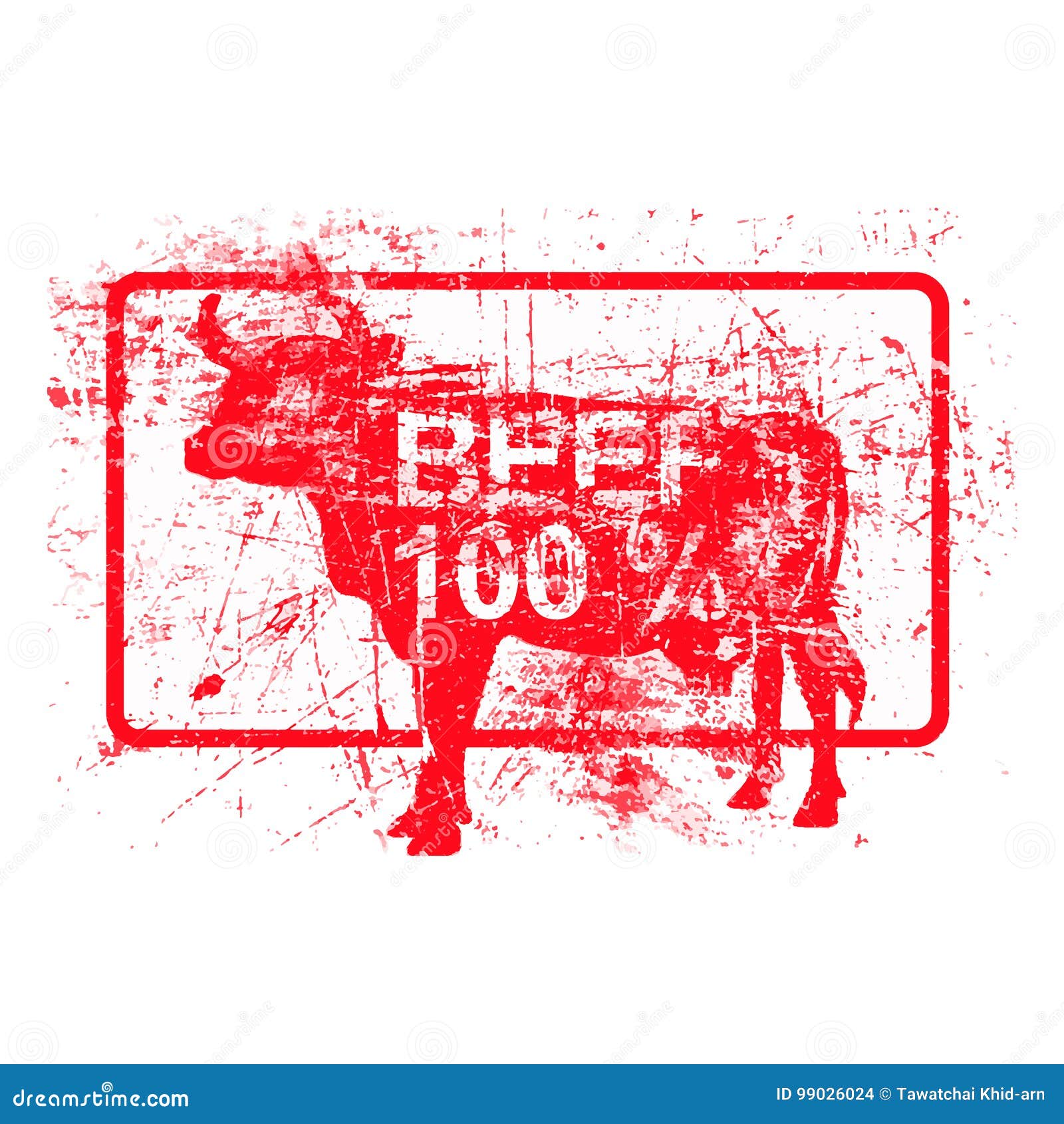 Beef 100 Per Cent - Red Rubber Grungy Stamp in Rectangular Stock Vector ...