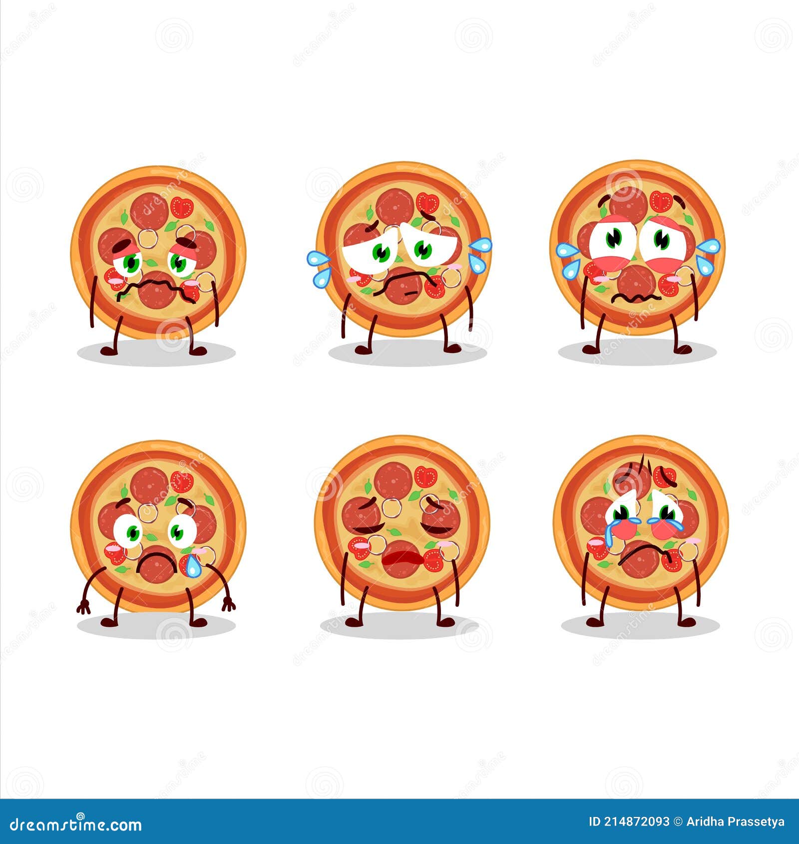 Beef Pizza Cartoon Character with Sad Expression Stock Vector ...