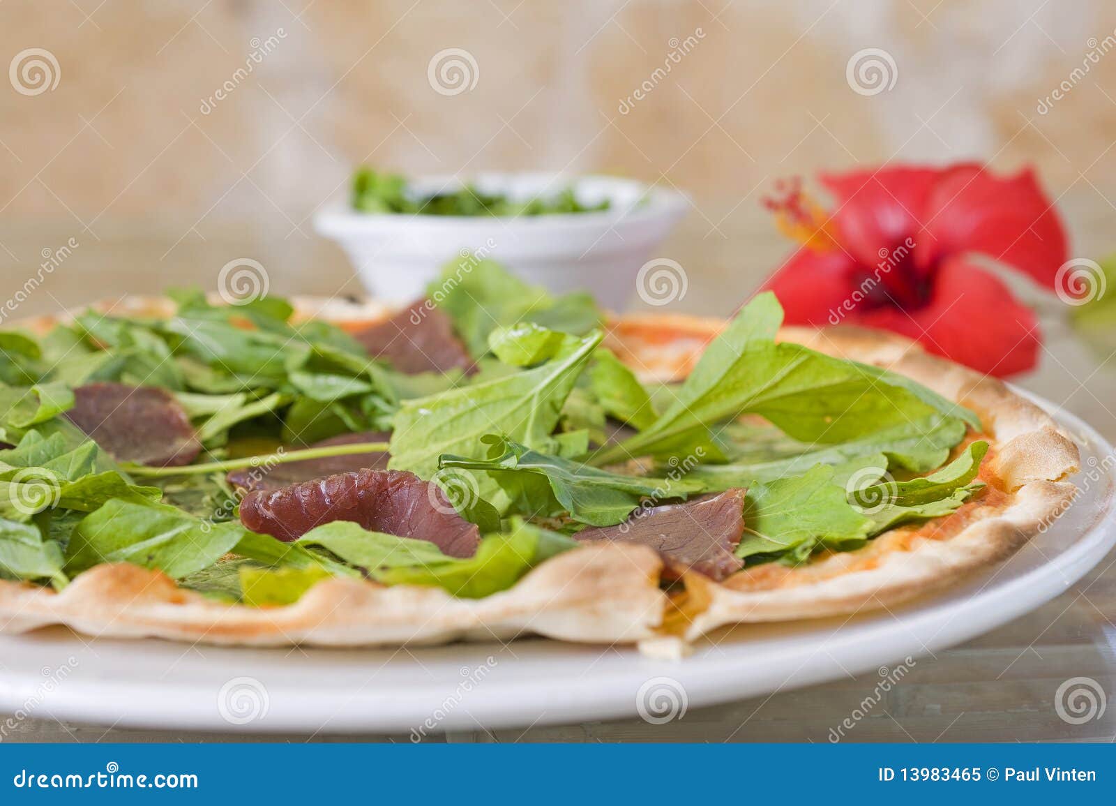 Beef Pizza with Salad Topping Stock Image - Image of meal, dining: 13983465