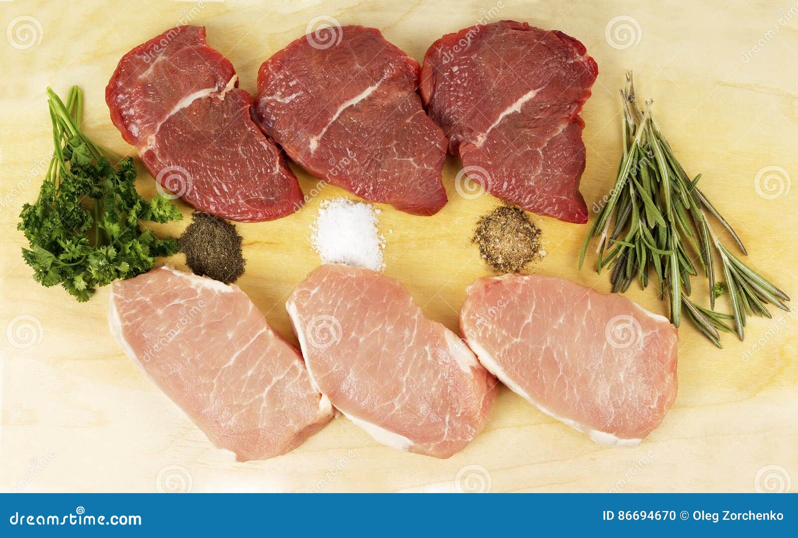 Beef and pork on the board stock photo. Image of rosemary - 86694670