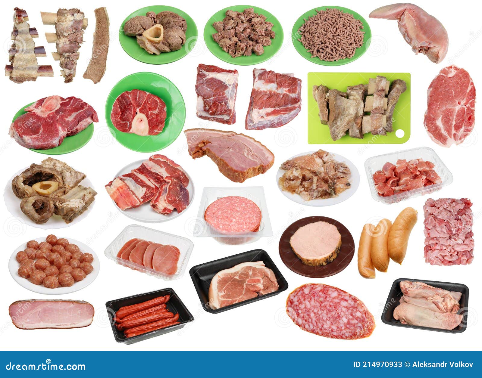 Beef and Pork Meat in Different Variations Set Isolated Stock Image ...