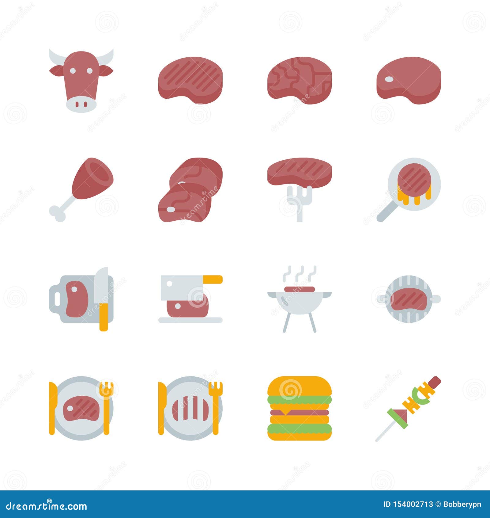 Beef Related in Flat Icon Set.Vector Illustration Stock Vector ...
