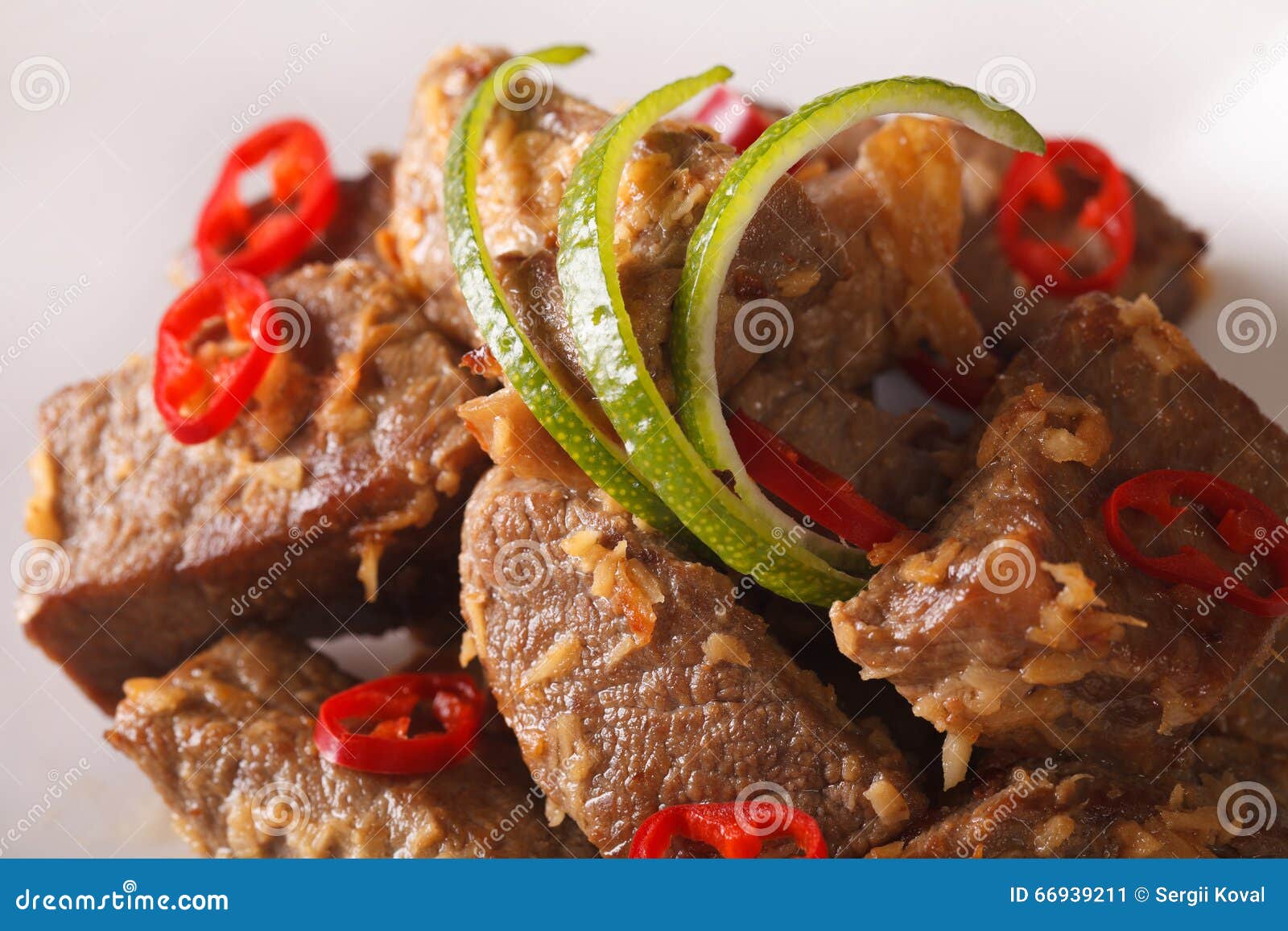 Beef Rendang with Coconut and Spices Macro. Horizontal Stock Image ...