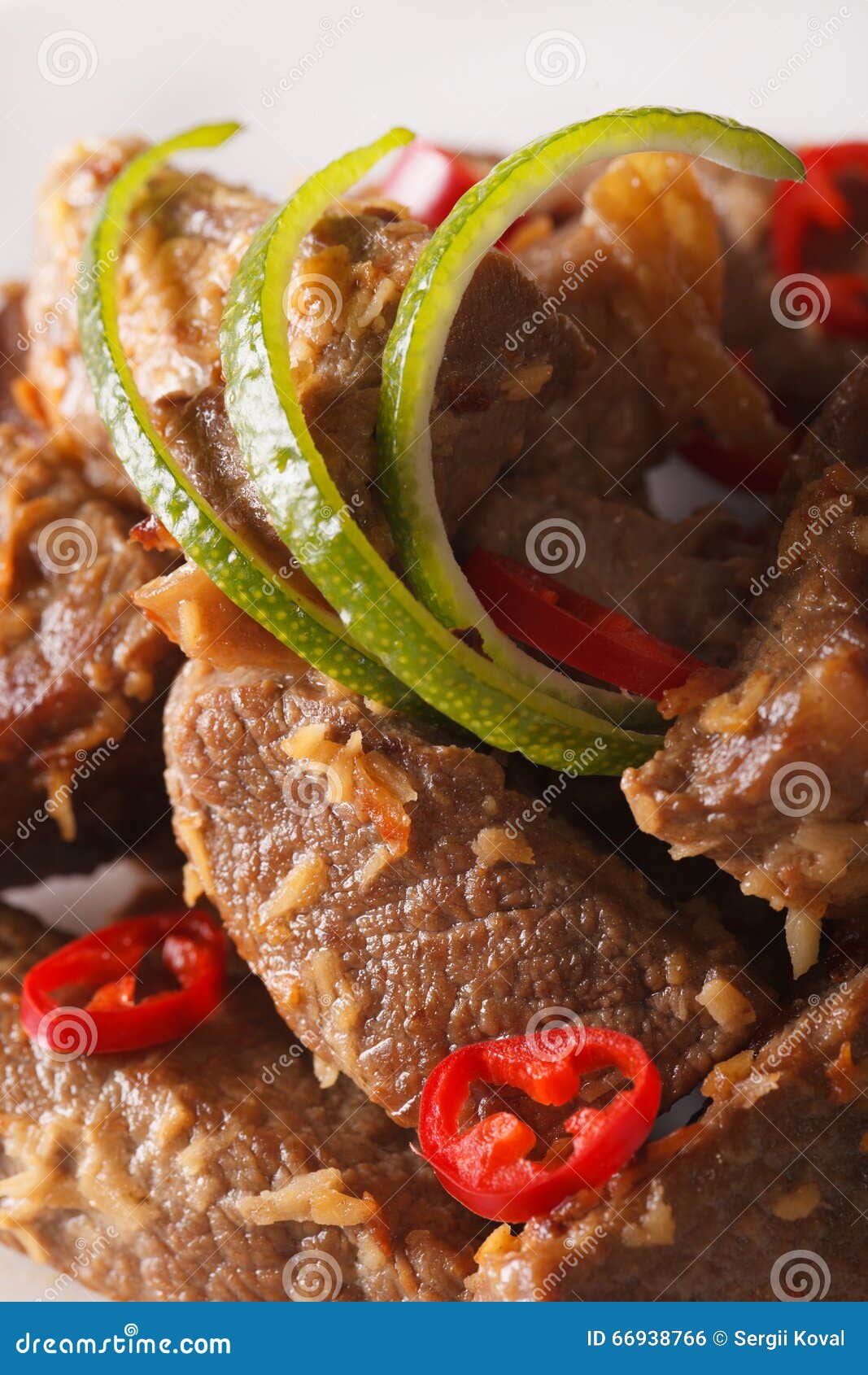 Beef Rendang with Coconut and Spices Macro. Vertical Stock Photo ...